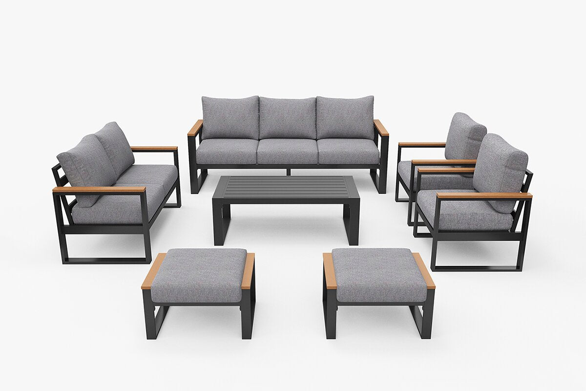 Sundale Outdoor 7 Pcs Aluminum Conversation Set w Coffee Table